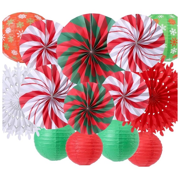 Holiday | 14pcs Assorted Red Green Christmas Candy Cane Paper Lantern ...